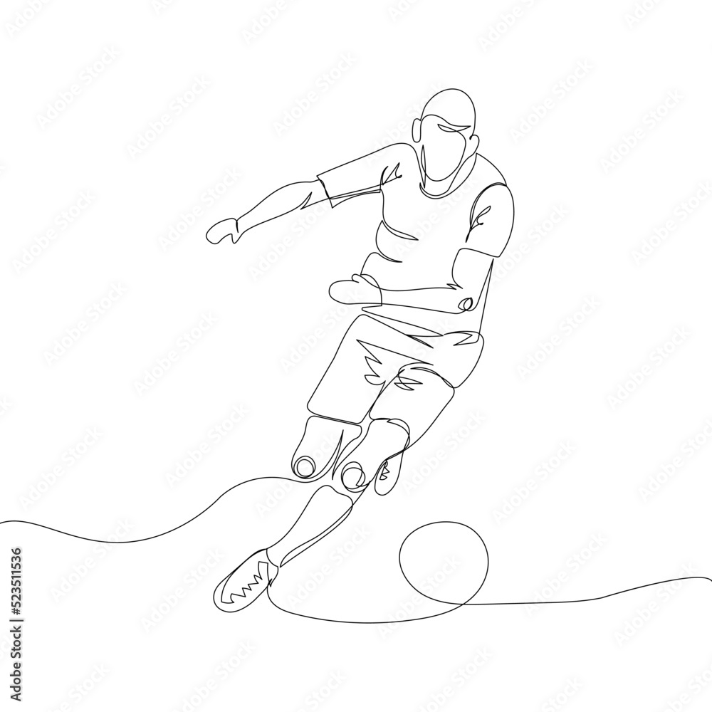 Football player with ball one line art. Continuous line drawing game ...