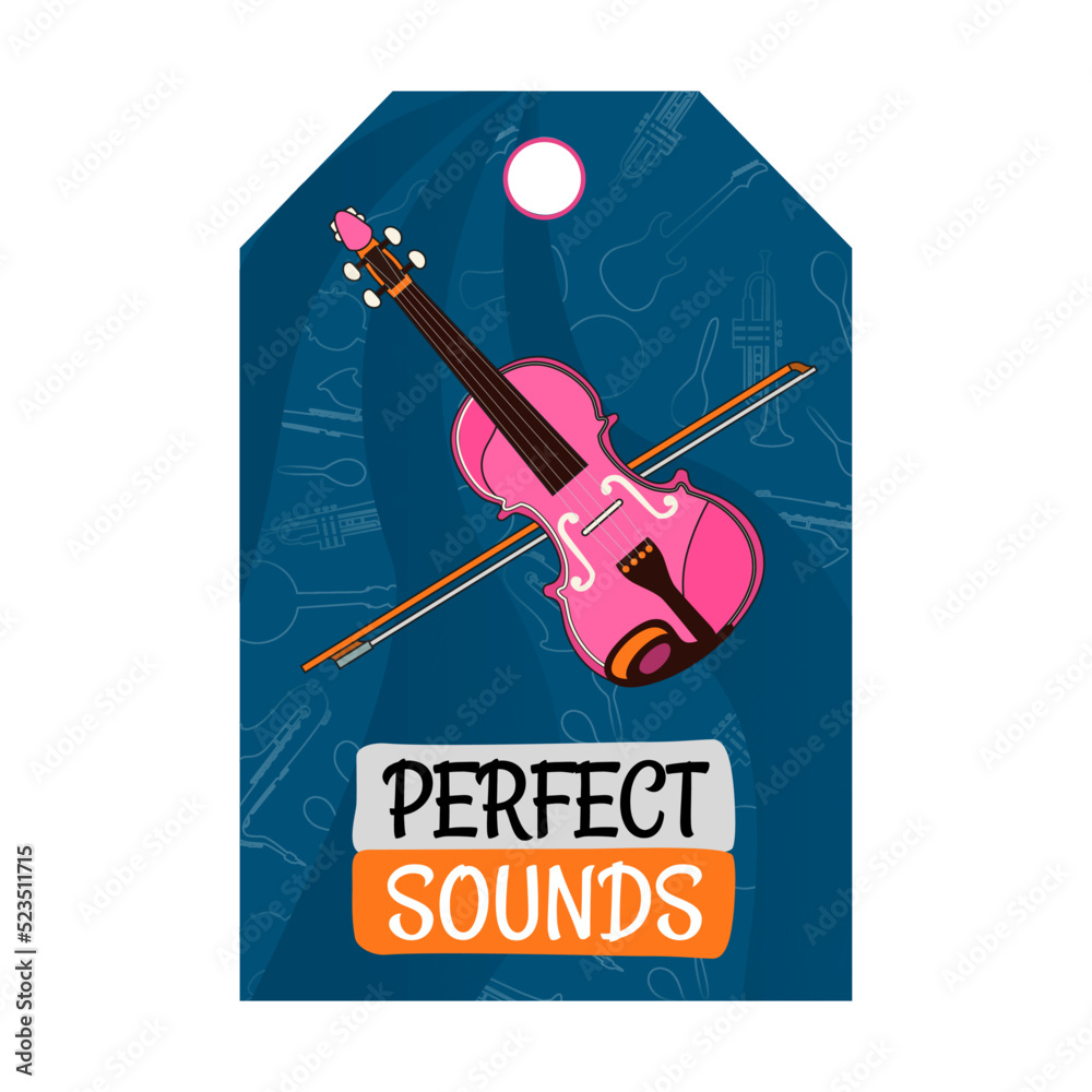 Special tag design with musical instruments. Violin, tubes, maracas on ...