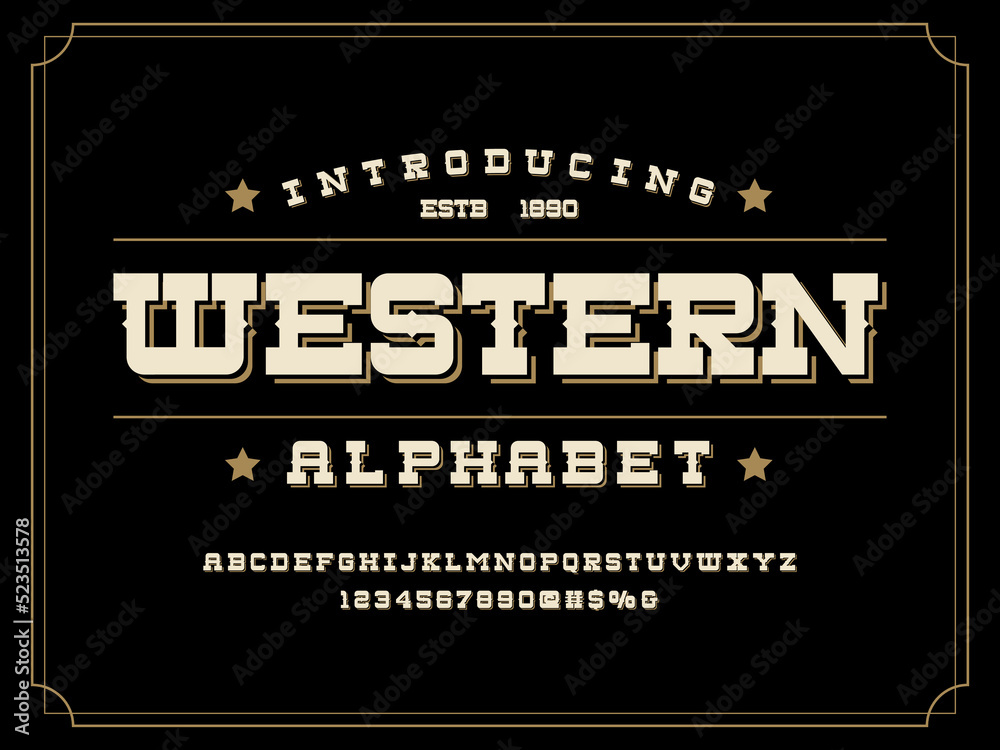 Vintage wild west western alphabet design with uppercase, numbers and ...
