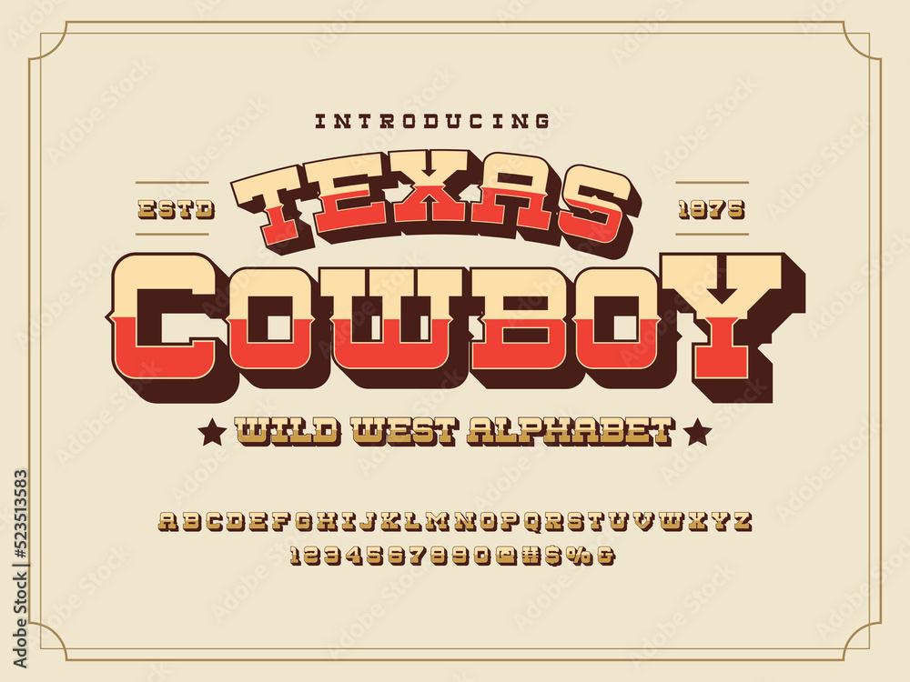 Vintage wild west western alphabet design with uppercase, numbers and ...
