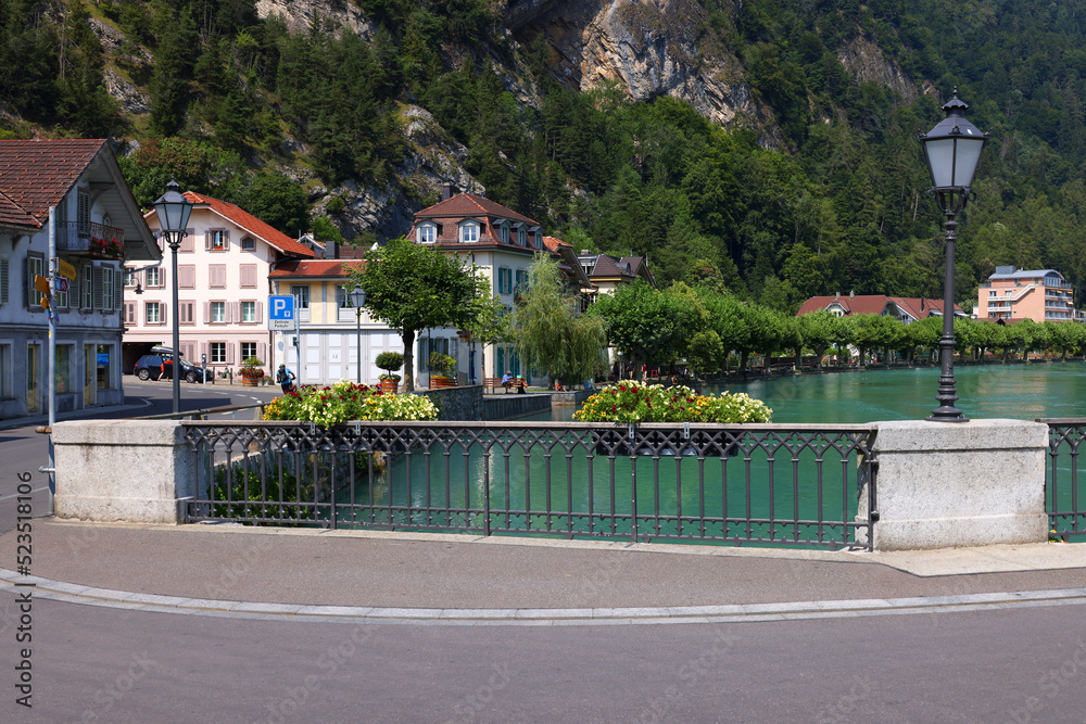 Architecture of Interlaken resort in Switzerland, Europe Stock Photo ...