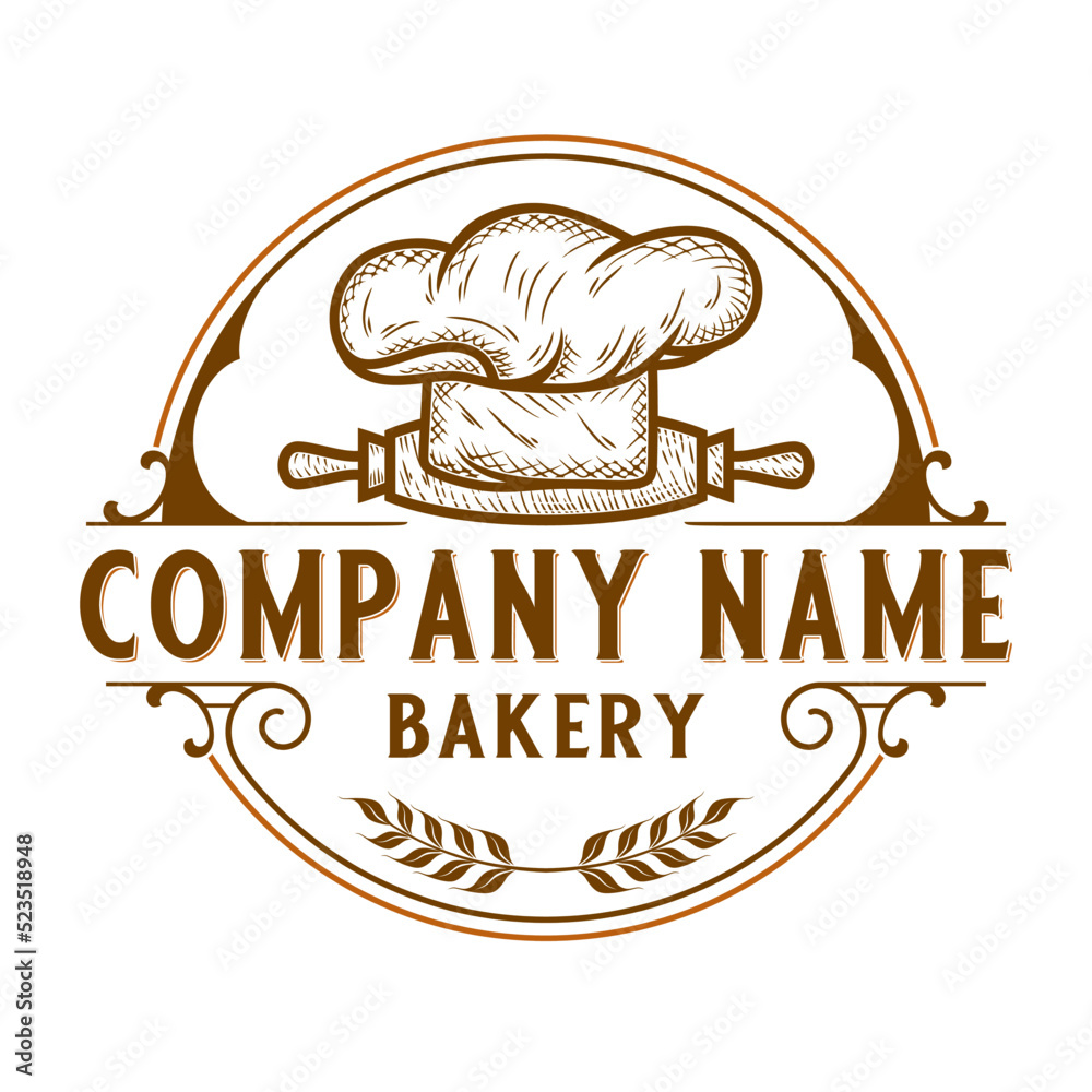 bakery logo design. dough grinder and chef's hat concept, perfect for ...