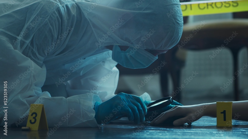 Detective Collecting Evidence in a Crime Scene. Forensic Specialists ...