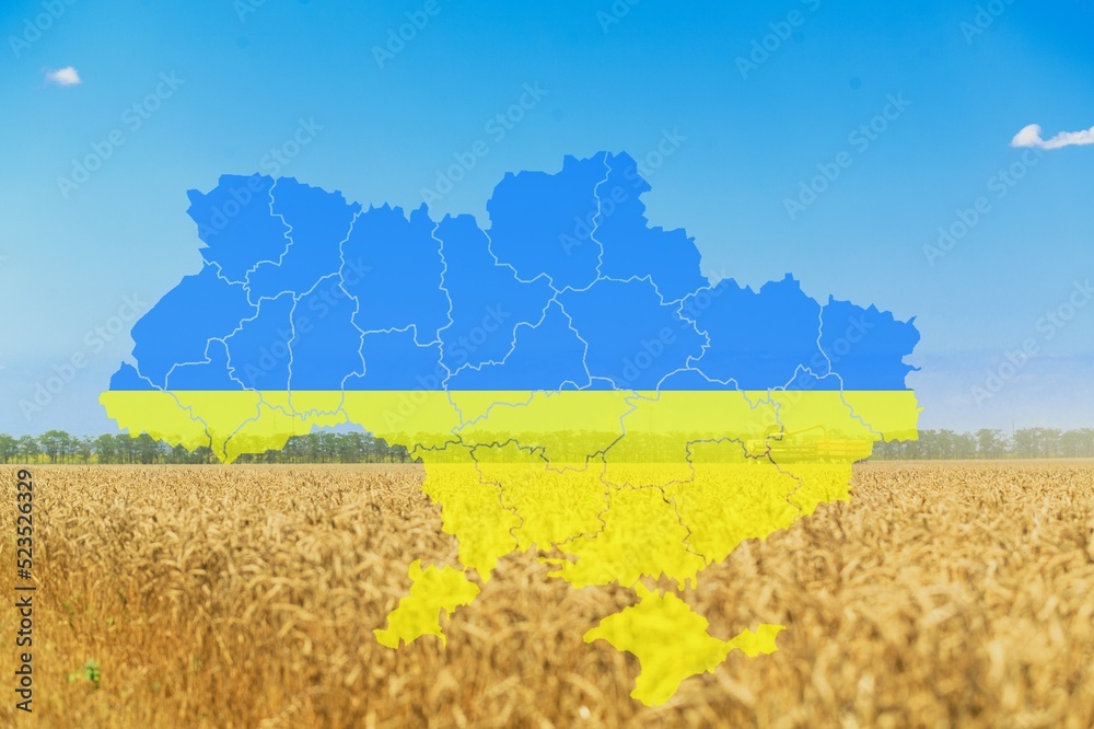 Political map of Ukraine with grain of wheat on the background ...