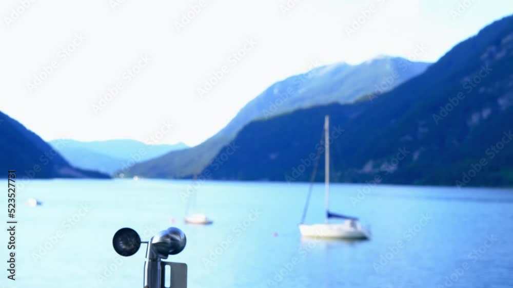 modern device anemometer over alpine lake controls parameters ...