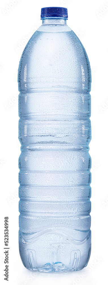 Plastic bottle of chilled water with condensation drops. File contains ...