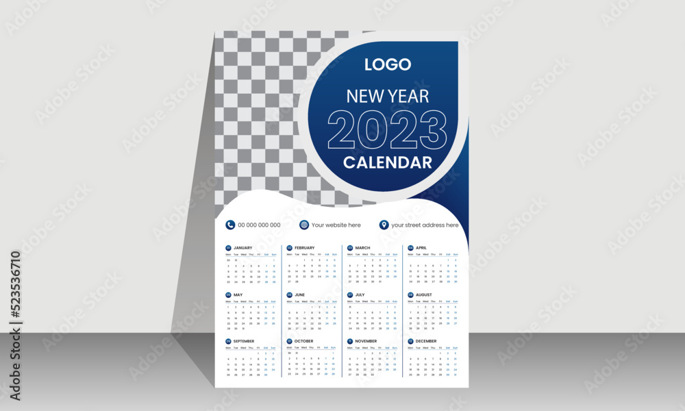 Monthly Calendar 2023. Simple monthly horizontal photo calendar Layout ...