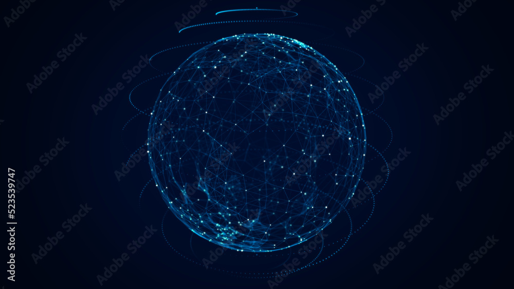 Technology blue sphere with connecting dots and lines. Digital abstract ...