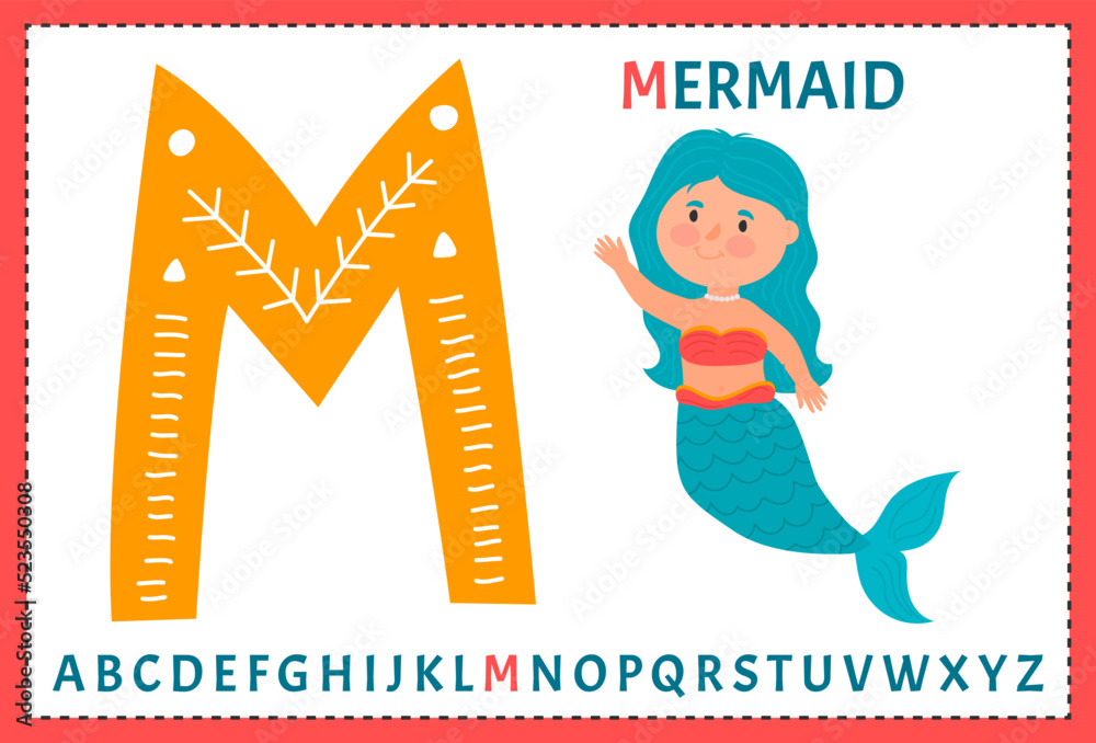 Vector alphabet on sea pirate's theme. Letter M. Mermaid Stock Vector ...