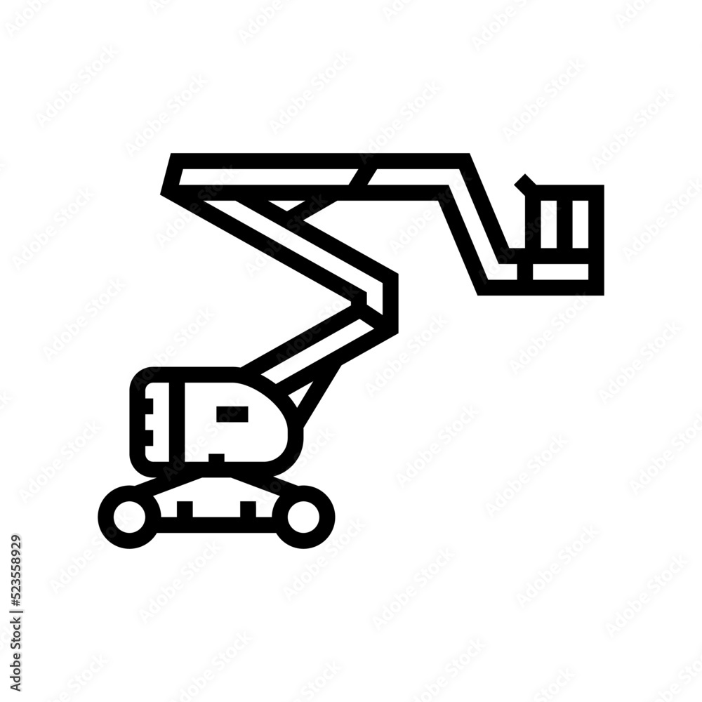 boom lift construction car vehicle line icon vector. boom lift ...
