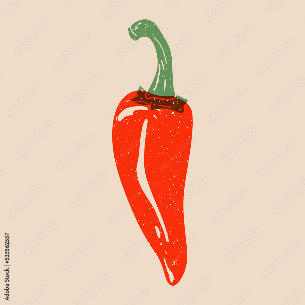 Pepper. Colorful cute screen printing effect. Riso print effect. Vector ...