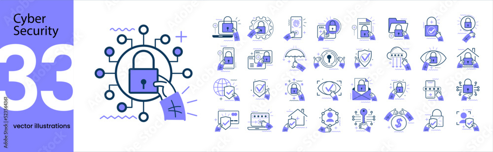 Concept illustration set. Collection of different security scenes and ...