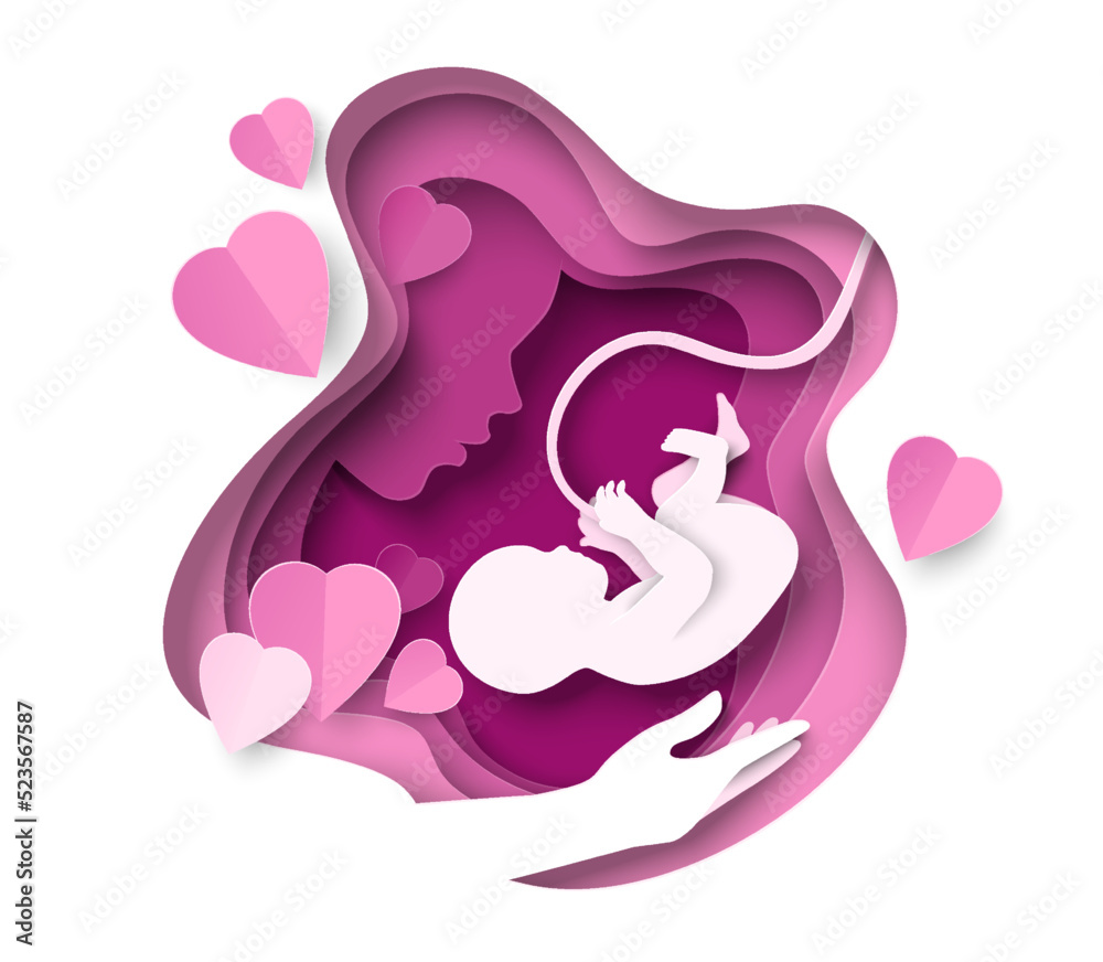 Female head and baby fetus paper cut 3d vector Stock Vector | Adobe Stock