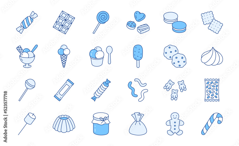 Sweets doodle illustration including icons - candy, chocolate biscuit ...