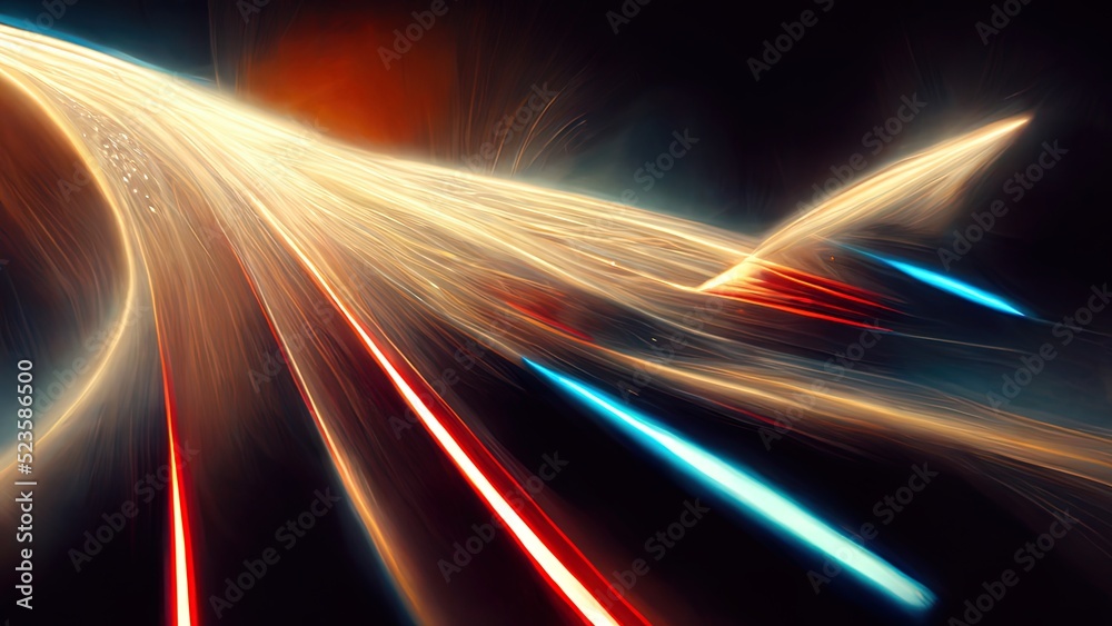 Speed of light, abstract space travel, motion fast, blur, moving ...