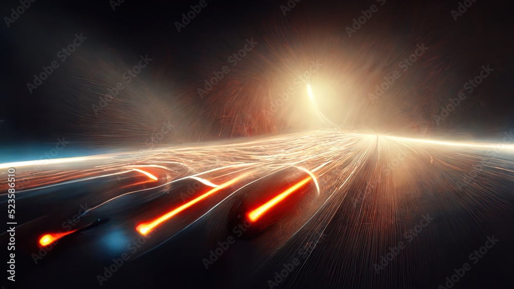 Speed of light, abstract space travel, motion fast, blur, moving ...