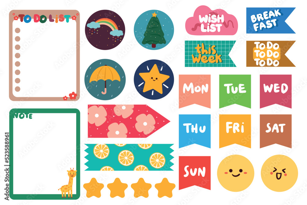 collection of weekly and daily planner sticker, notes, to do list, with ...