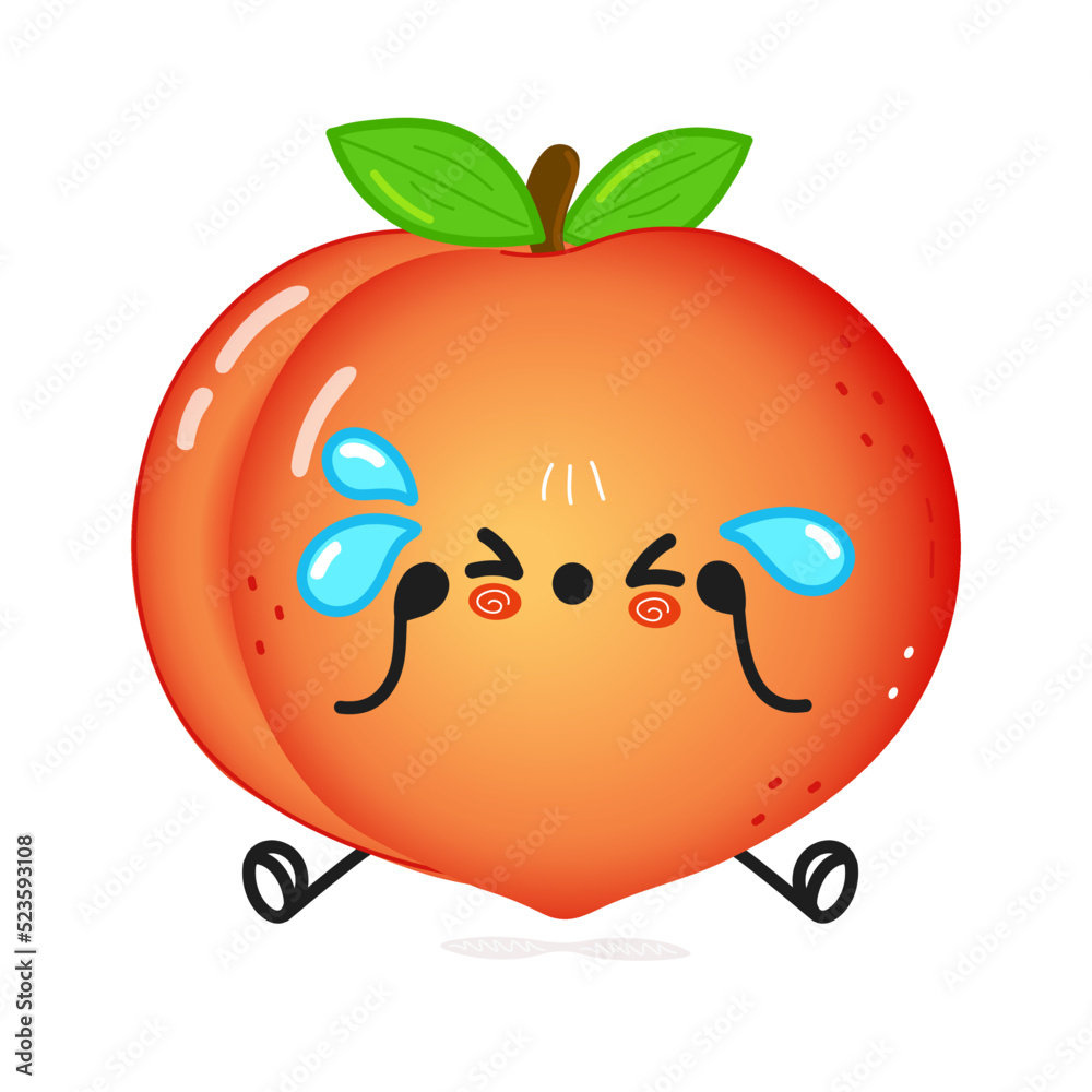 Cute sad peach character. Vector hand drawn cartoon kawaii character ...