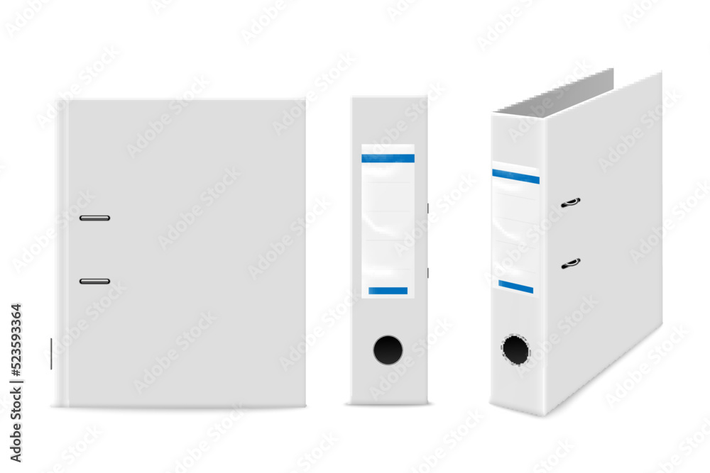Blank office binder or folder metal rings realistic vector illustration ...