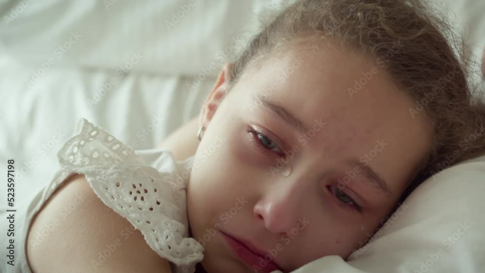 Portrait cute upset child little girl with big tears flowing down his ...