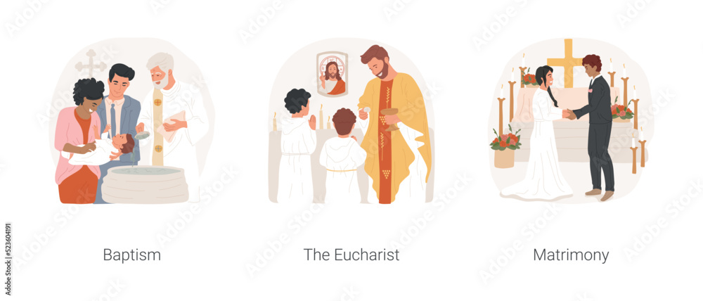 Christian traditions isolated cartoon vector illustration set. Priest ...