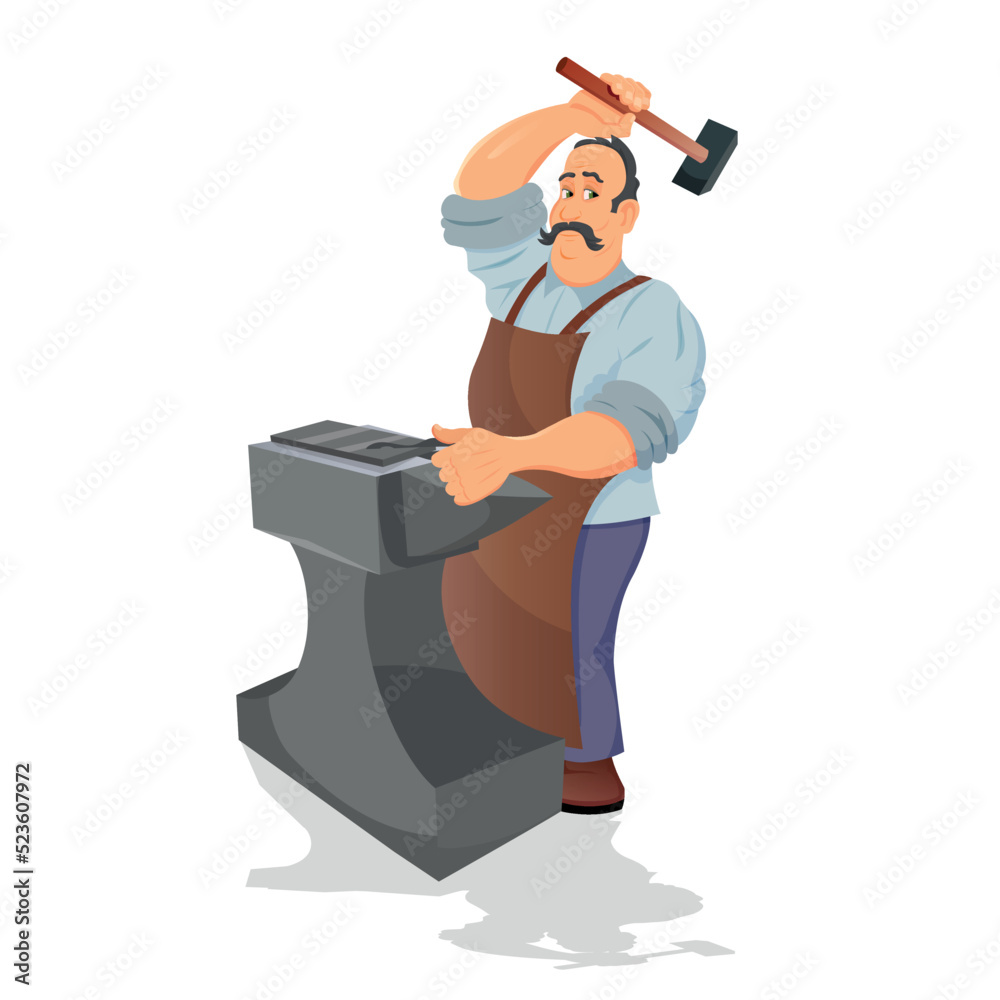 Medieval blacksmith vector illustration. Smith working with hammer and ...