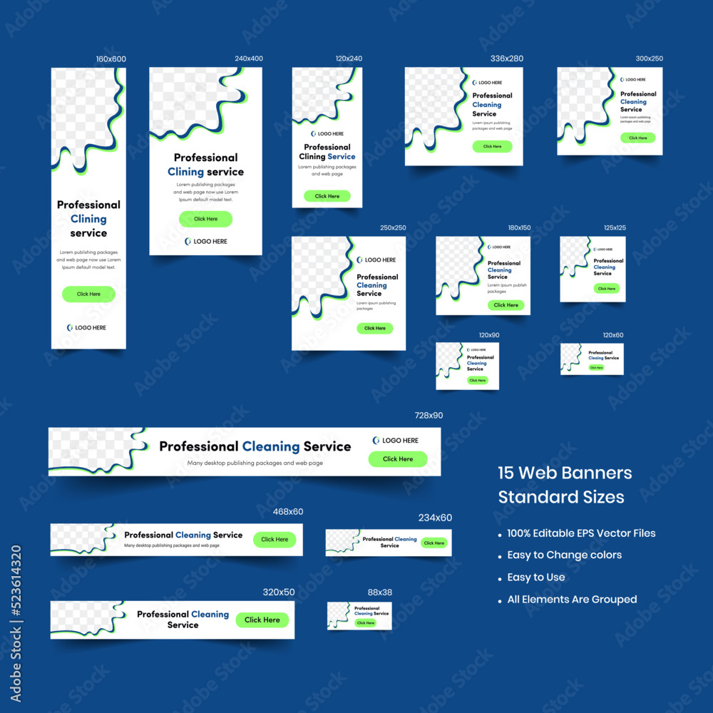 Cleaning service web banner design, web template Set, Horizontal header ...