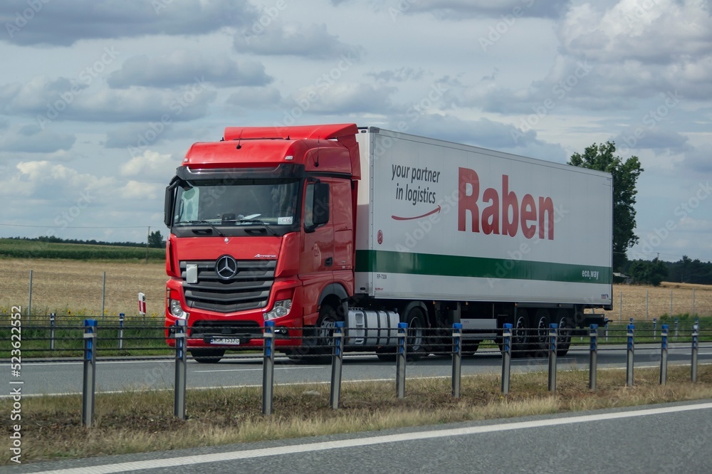 Mercedes-Benz Actros truck of Raben logistics company on a highway ...