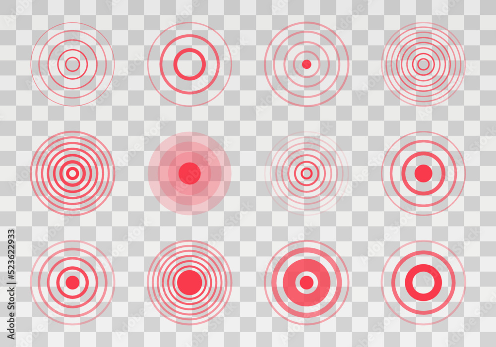 Set of pain red circles isolated on transparent background. The symbol ...