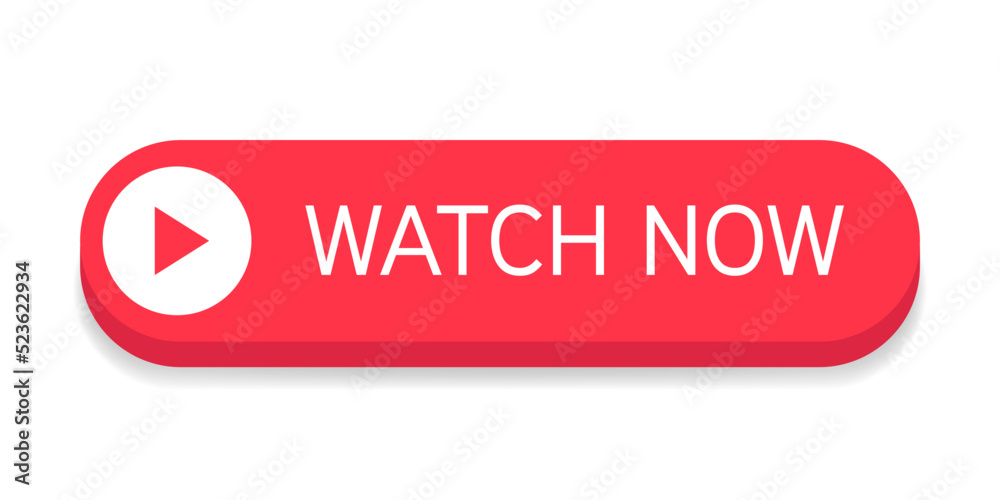 Red realistic button with text watch now isolated on white background ...