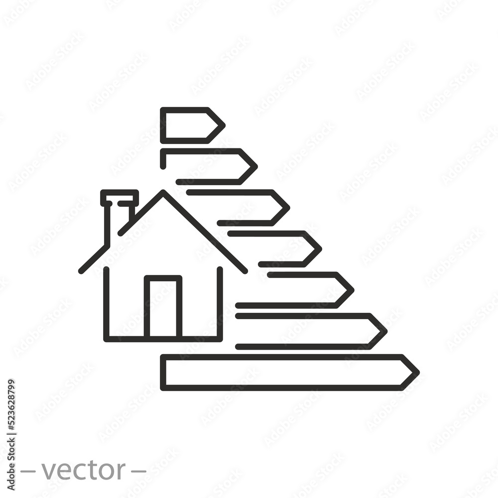 energy efficiency house icon, classification power consumption, economy ...