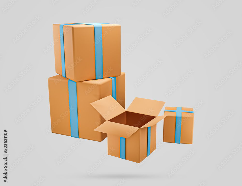 Cardboard open box icon. Delivery box 3d icon. Cargo box. 3d rendered ...