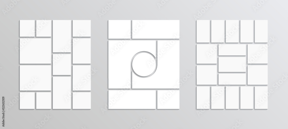 Three photo collage layout. Scrapbook grid set. Mood board background ...