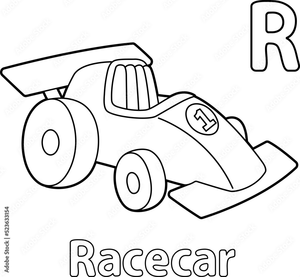 Racecar Alphabet ABC Coloring Page R Stock Vector | Adobe Stock