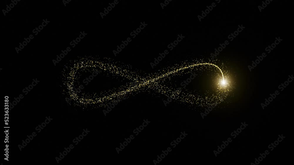 Infinity symbol particle animation with gold flickering light on clean ...