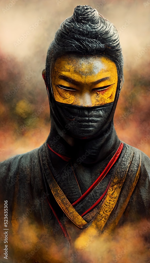 Ninja depicted in a photorealistic style. The concept of ancient ...