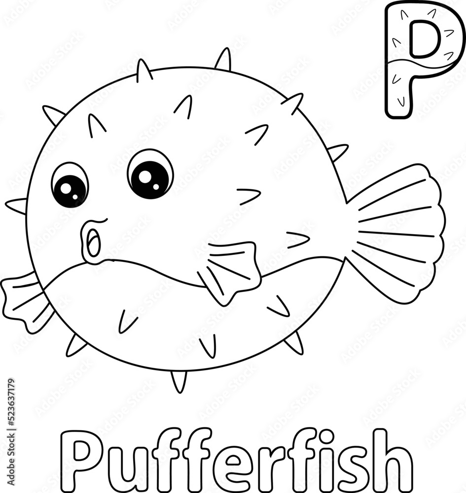Pufferfish Alphabet ABC Coloring Page P Stock Vector | Adobe Stock
