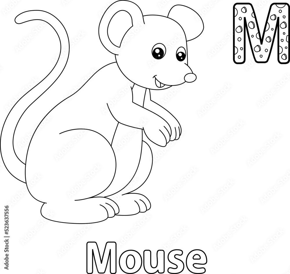 Mouse Alphabet ABC Coloring Page M Stock Vector | Adobe Stock