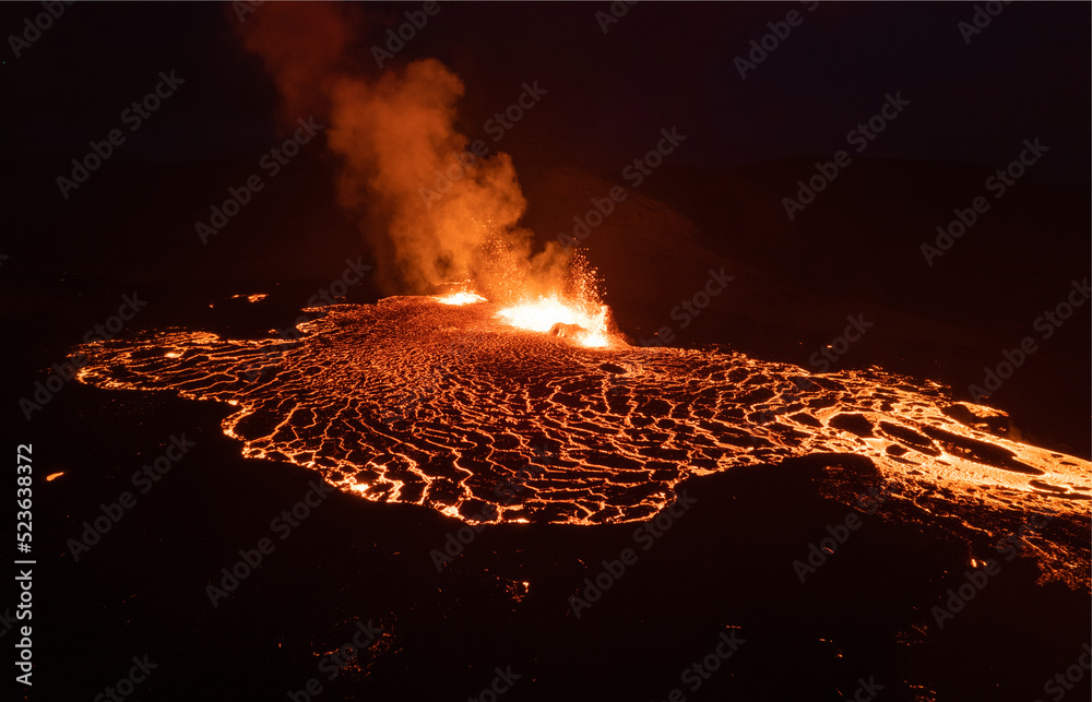 Aerial Drone Image of Meradalir Eruption of Fagradalsfjall Volcano in ...