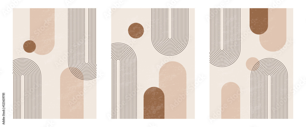 Set of Mid century modern minimalist art print with organic natural shape. Abstract contemporary ...