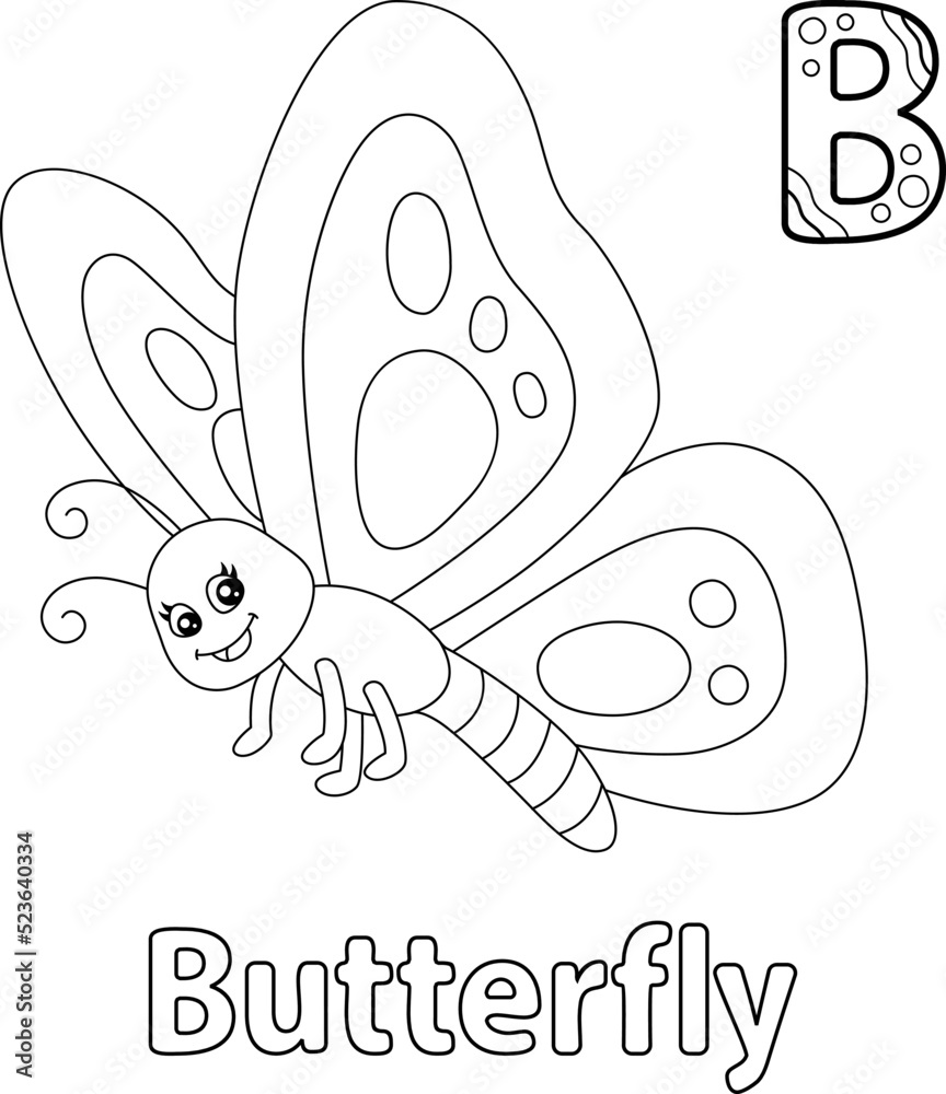 Butterfly Alphabet ABC Coloring Page B Stock Vector | Adobe Stock