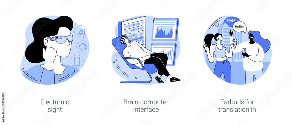 Human abilities augmentation isolated cartoon vector illustrations se ...