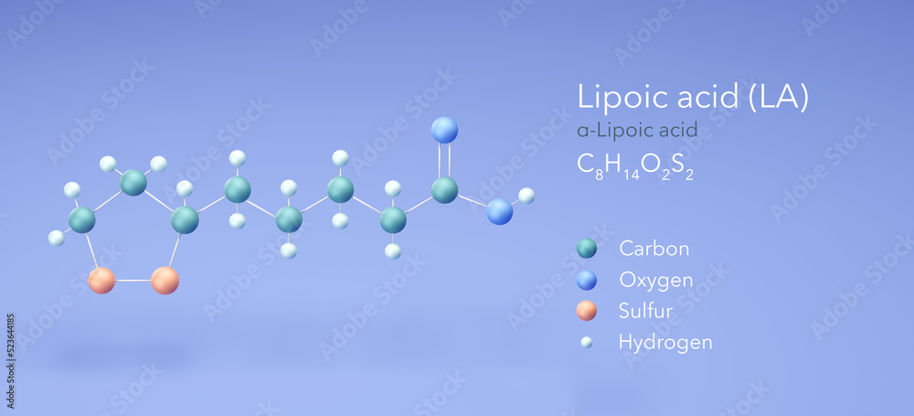 Lipoic acid, Alpha lipoic acid, molecular structures, 3d rendering ...