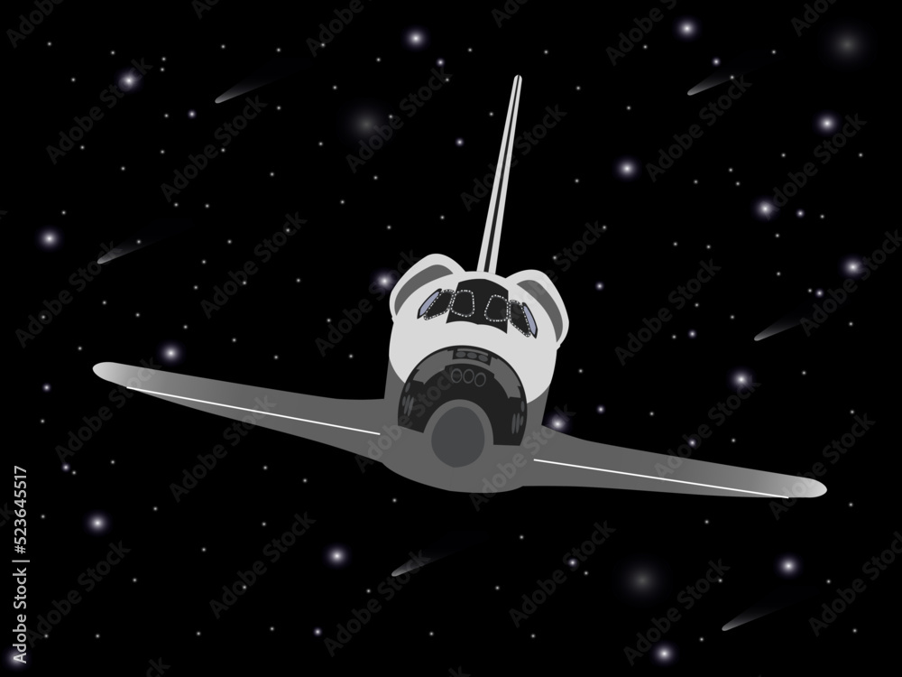 Space shuttle front view in outer space vector illustration. Stock ...