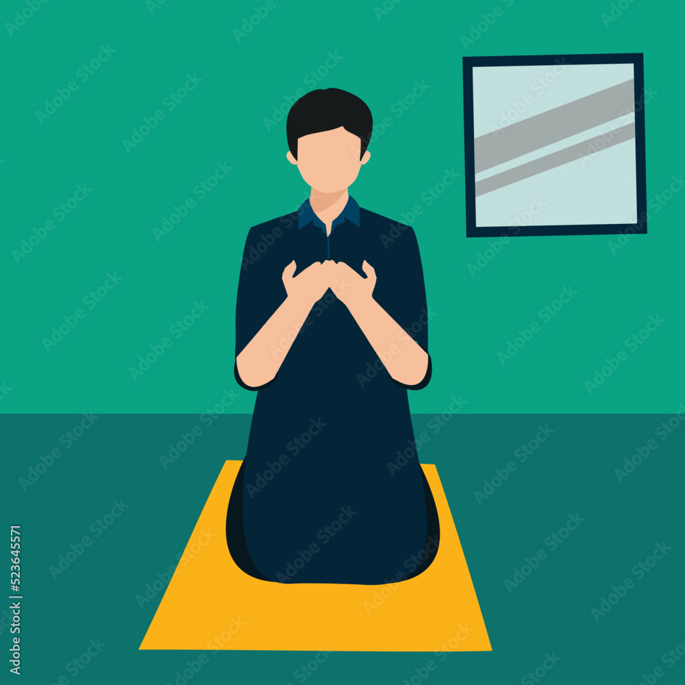 Simple Vector illustration drawing of muslim man having worship and ...