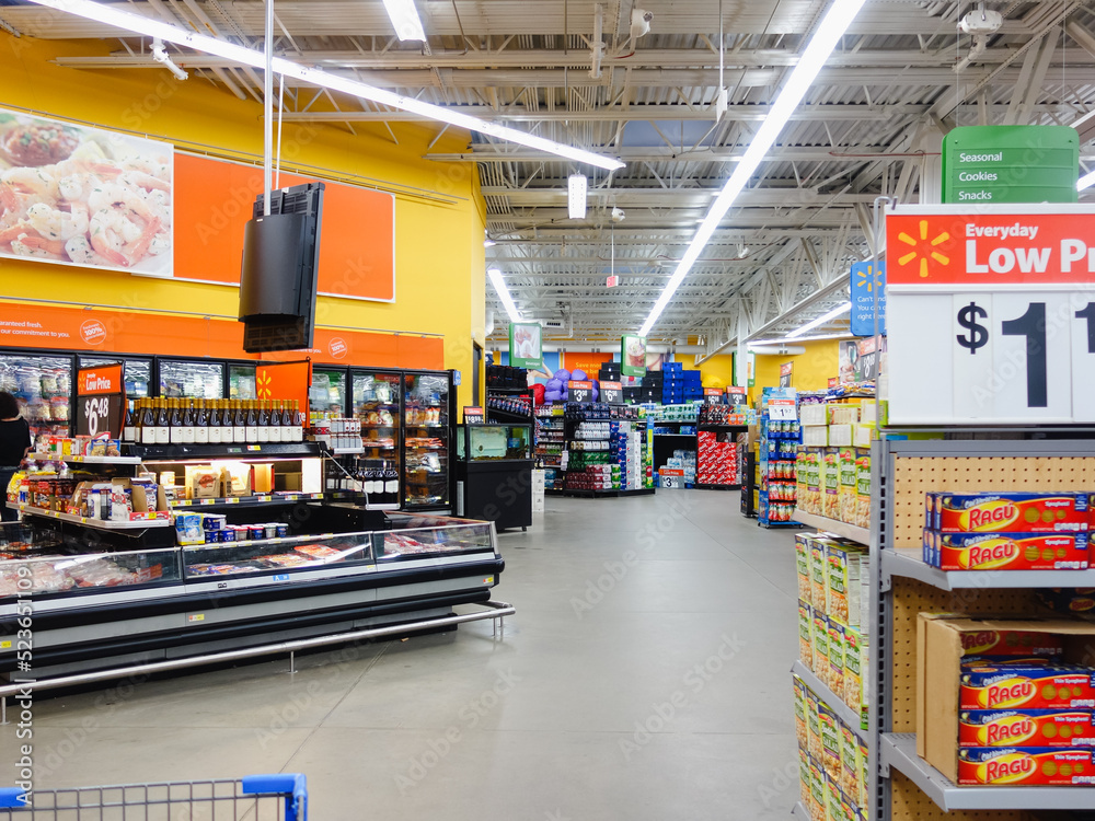 Kennebunkport, ME, USA 09 25 2012: Inside Walmart discount department ...