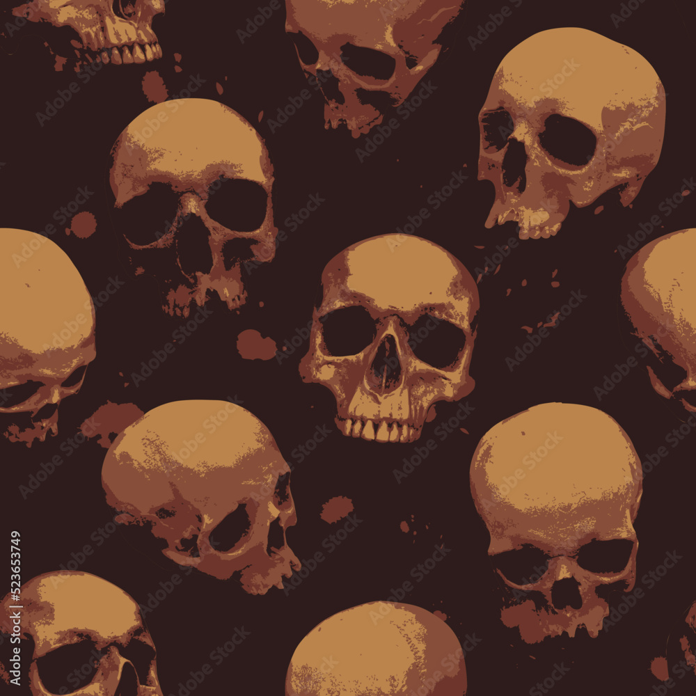 Seamless pattern with sinister skulls looking out of the dark. Vector ...