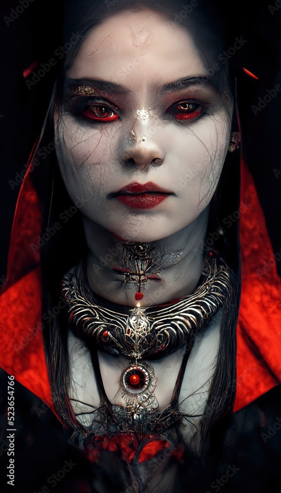 Gothic dark horror scene with a female vampire. Artistic abstract ...