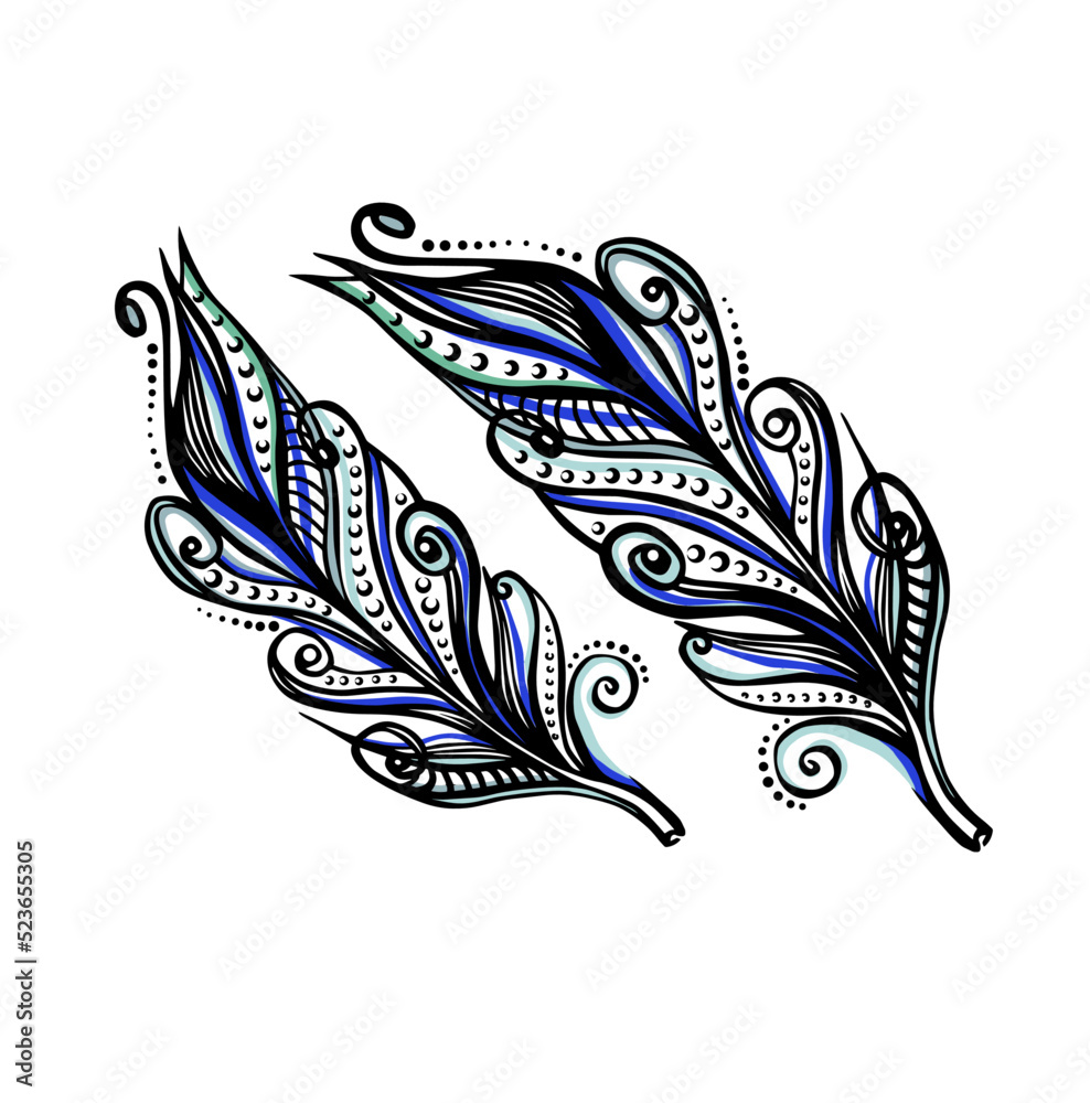 Digital clipart of feathers in vector. Two beautiful colored exotic ...
