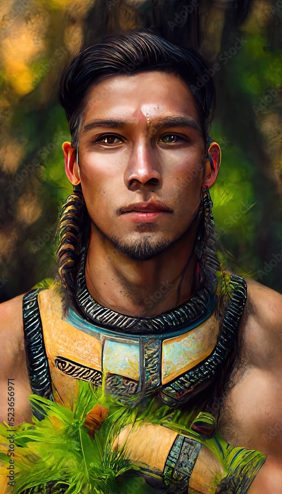 Portrait of an Aztec men against a background of nature. Aztecs in ...